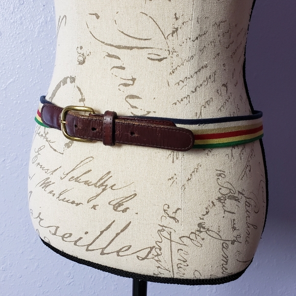 Vintage | Accessories | Vintage Striped Colored Belt With Leather ...